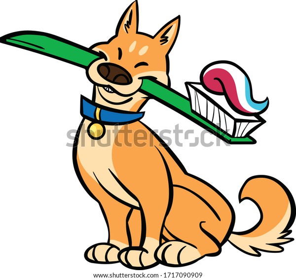 Cute Cartoon Dog Toothbrush Toothpaste Color Stock Vector (Royalty Free ...