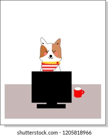 Cute Cartoon Dog Working On Computer Stock Vector (Royalty Free ...