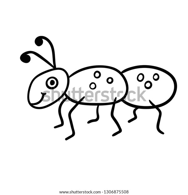 Cute Cartoon Doodle Linear Ant Isolated Stock Vector (Royalty Free ...