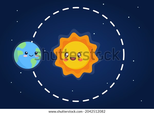 Cute Cartoon Earth Orbiting Around Sun Stock Vector (Royalty Free ...