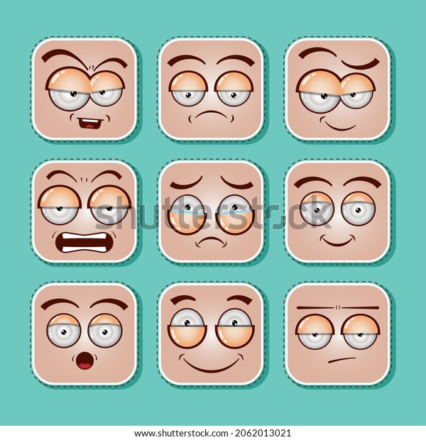Cute Cartoon Face Sticker Collection Stock Vector (Royalty Free ...