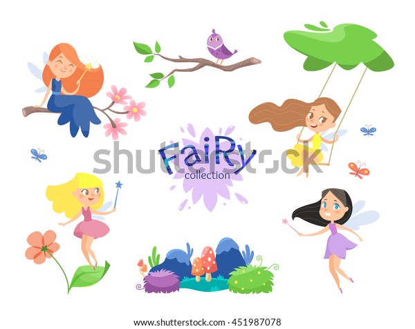 Cute Cartoon Fairies Set Stock Vector (Royalty Free) 451987078