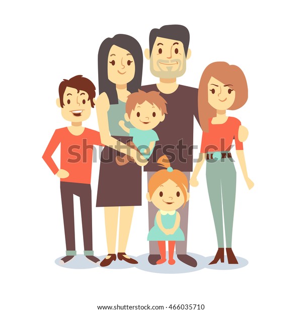 Cute cartoon family vector characters in casual clothes