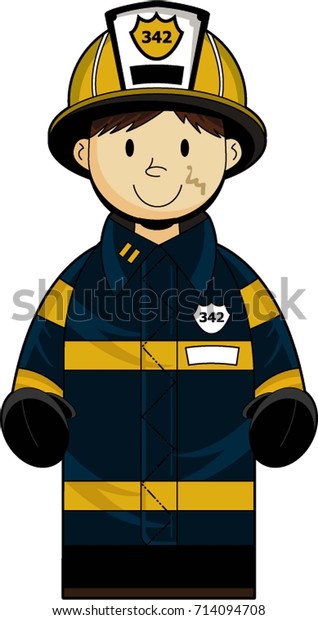 Cute Cartoon Fireman Firefighter Stock Vector (Royalty Free) 714094708