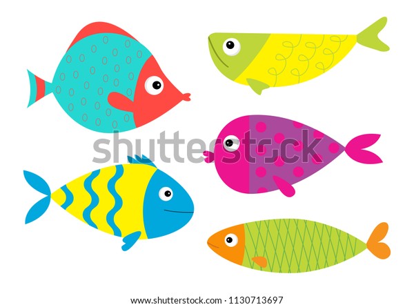 Cute Cartoon Fish Icon Set Isolated Stock Vector (Royalty Free) 1130713697