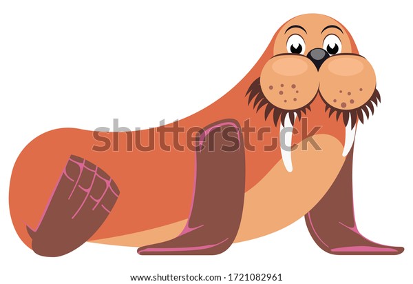 Cute Cartoon Flat Walrus Side View Stock Vector (Royalty Free ...