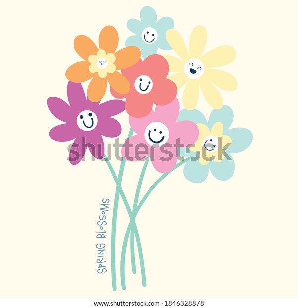 Cute Cartoon Flowers Vector Hand Drawing Stock Vector (Royalty Free ...