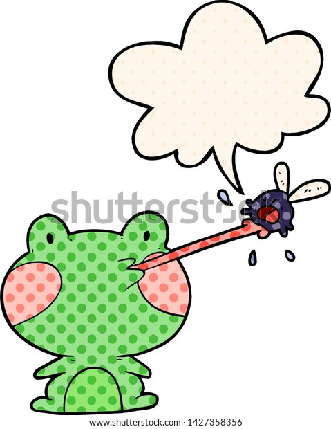 Cute Cartoon Frog Catching Fly Tongue Stock Vector (Royalty Free ...