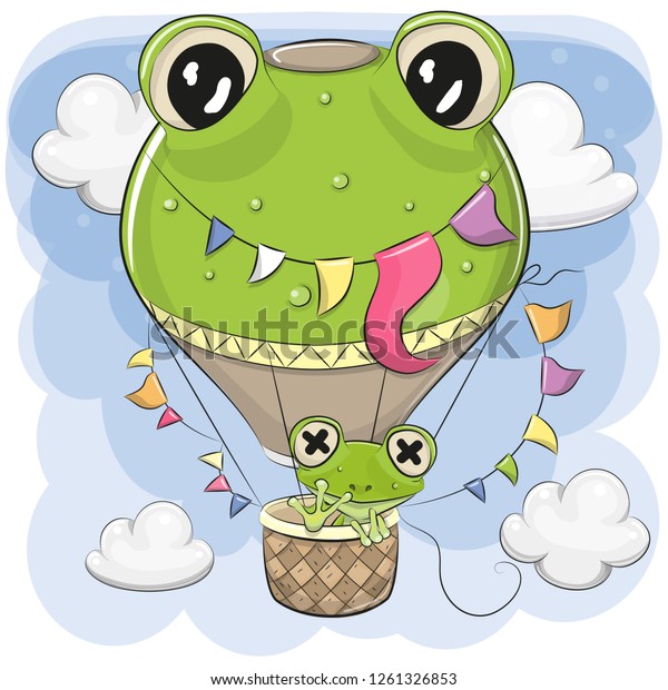 Cute Cartoon Frog Flying On Hot 스톡 벡터(로열티 프리) 1261326853 | Shutterstock