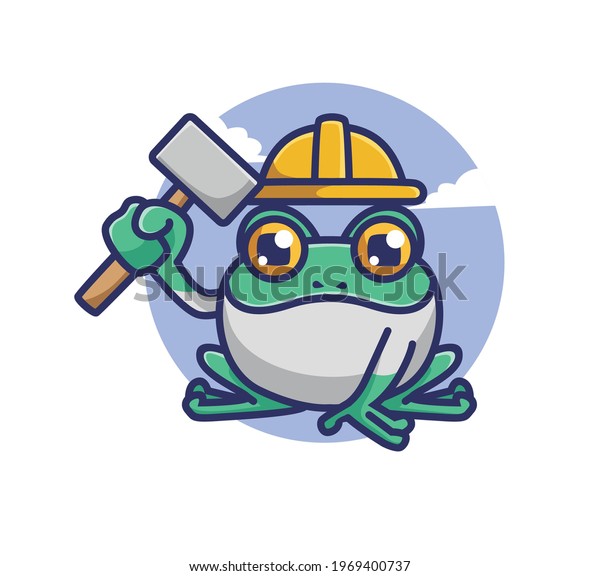 Cute Cartoon Frog Worker Building Construction Stock Vector (Royalty ...