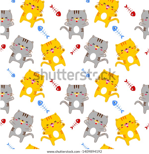 Cute Cartoon Funny Cats Fish Bones Stock Vector (Royalty Free) 1409894192