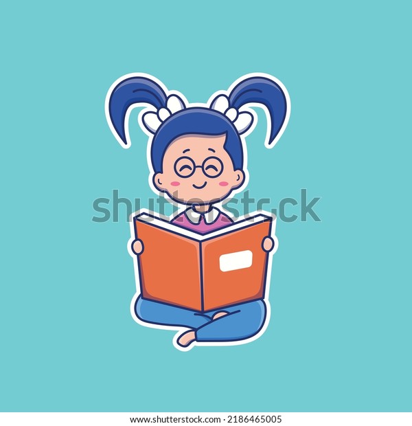 Cute Cartoon Girl Book Vector Illustration Stock Vector (Royalty Free ...