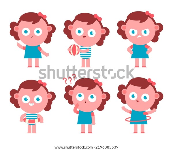 Cute Cartoon Girl Characters Vector Set: เวกเตอร์สต็อก (ปลอดค่า ...
