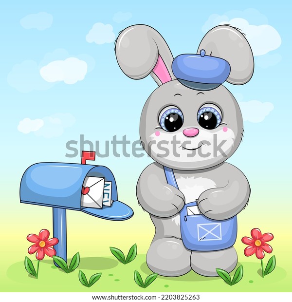Cute Cartoon Gray Rabbit Postman Blue 库存矢量图（免版税）2203825263 | Shutterstock