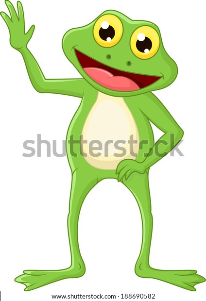 Cute Cartoon Green Frog Waving Hand Stock Vector (Royalty Free) 188690582