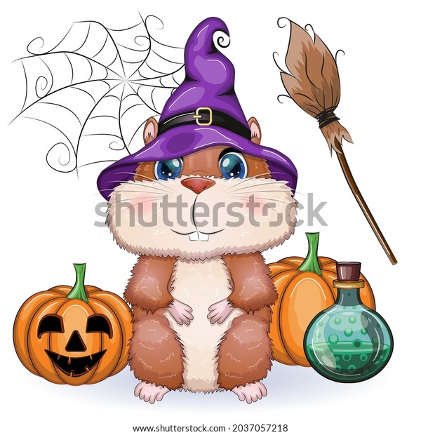 Cute Cartoon Hamster Wearing Wizard Hat Stock Vector (Royalty Free ...