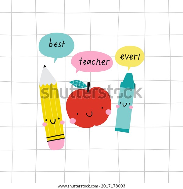 Cute Cartoon Hand Drav Cards Teacher Stock Vector (Royalty Free) 2017178003