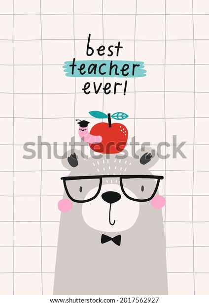Cute Cartoon Hand Drav Cards Teacher Stock Vector (Royalty Free ...