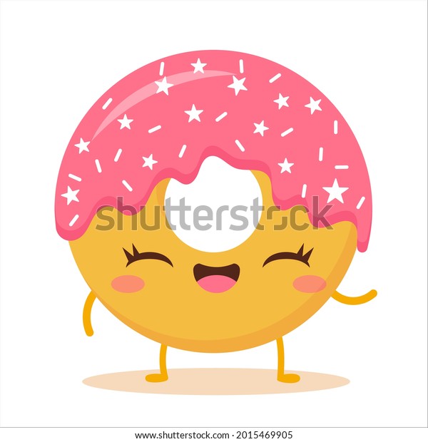 Cute Cartoon Happy Donut Face Flat Stock Vector (Royalty Free ...
