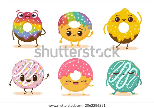 Cute Cartoon Happy Donut Face Collection Stock Vector (Royalty Free ...