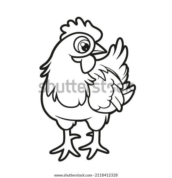 Cute Cartoon Hen Outlined Coloring Page Stock Vector (Royalty Free ...