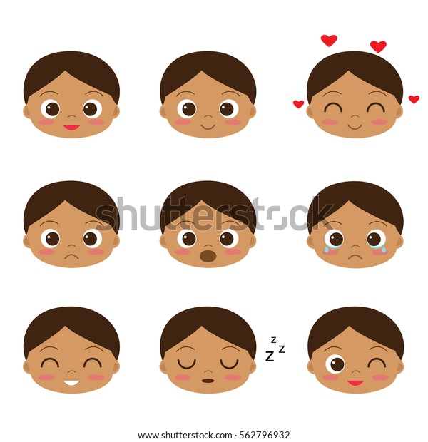 Cute Cartoon Indian Boy Different Emotions Stock Vector (Royalty Free ...