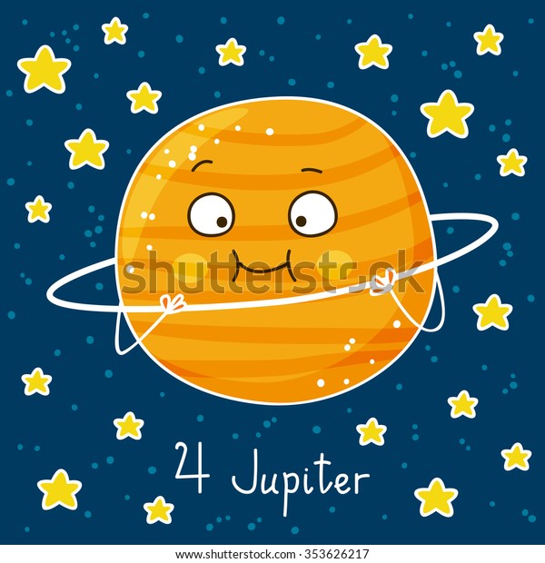 Cute Cartoon Jupiter On Space Background Stock Vector (Royalty Free ...