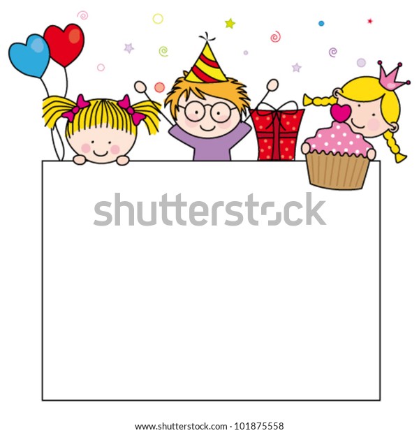 Cute Cartoon Kids Frame Celebrating Birthday Stock Vector (Royalty Free ...