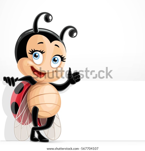 Cute Cartoon Ladybug Hold Big Banner Stock Vector (Royalty Free ...