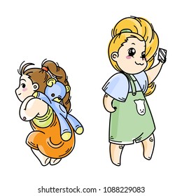 Cute Cartoon Lined Kids Vector Illustration 库存矢量图（免版税）1088229083 ...