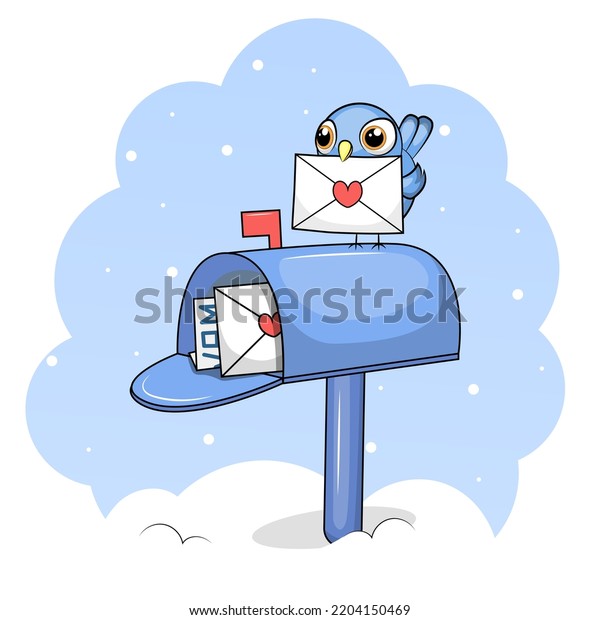Cute Cartoon Mailbox Bird Envelope Winter Stock Vector (Royalty Free ...