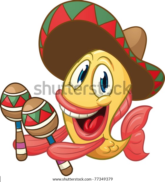 Cute Cartoon Mexican Fish Playing Maracas Stock Vector (Royalty Free ...