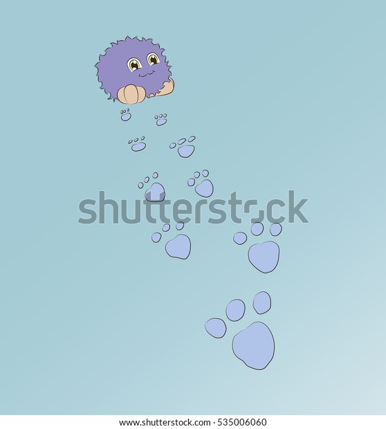 Cute Cartoon Monster Footprints Behind Him Stock Vector (Royalty Free ...