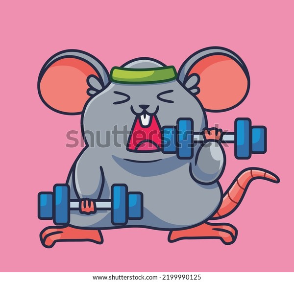 Cute Cartoon Mouse Lifting Weight Isolated Stock Vector (Royalty Free ...