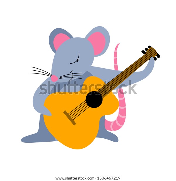 Cute Cartoon Mouse Playing Guitar Isolated Stock Vector (Royalty Free ...