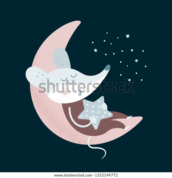 Cute Cartoon Mouse Star Sleep On Stock Vector (Royalty Free) 1352149772 ...