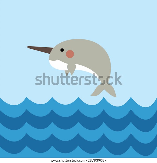 Cute Cartoon Narwhal Sea Vector Illustration Stock Vector (Royalty Free ...