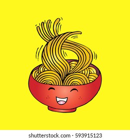 Cute Cartoon Noodle Stock Vector (Royalty Free) 593915138