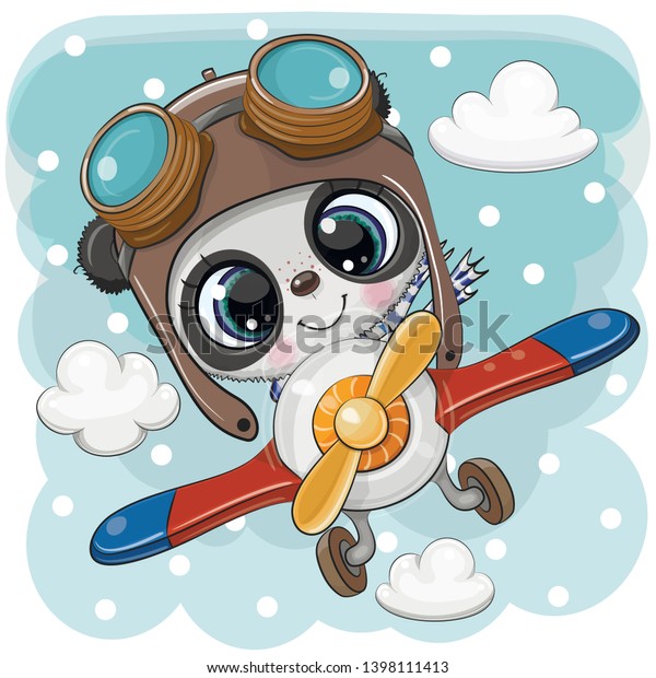 Caricatura que Panda está volando en un avión