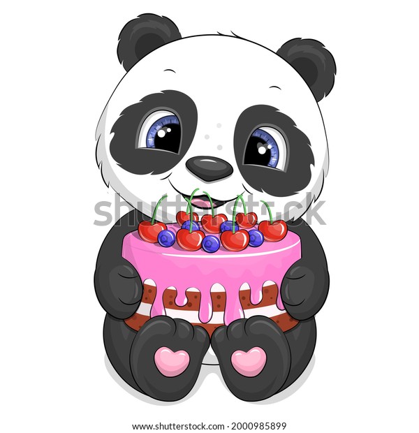 Cute Cartoon Panda Holding Cake Vector Stock Vector (Royalty Free ...