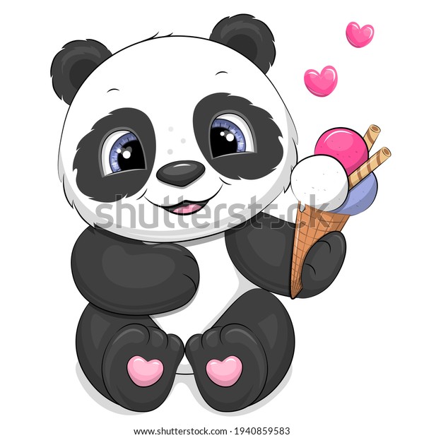 Cute Cartoon Panda Ice Cream Vector Stock Vector (Royalty Free ...