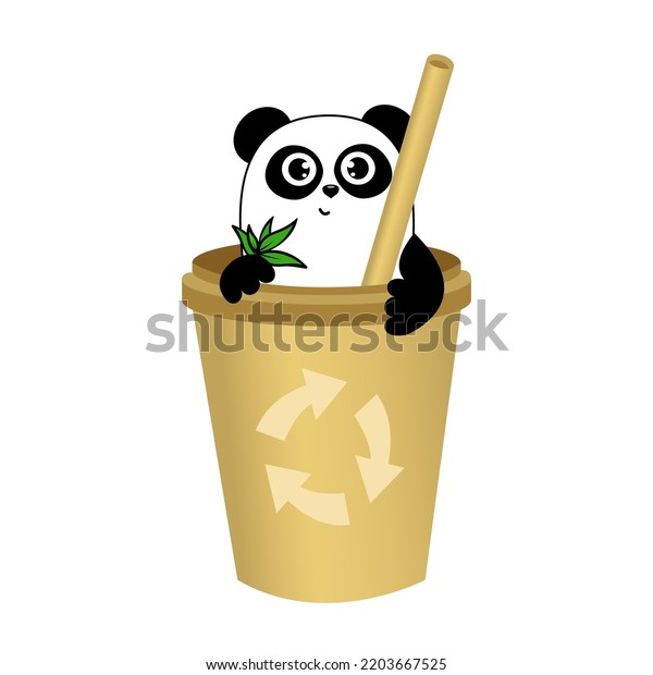 Cute Cartoon Panda Paper Cup Recykling Stock Vector (Royalty Free ...