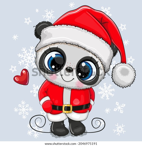 Cute Cartoon Panda Santa Hat On Stock Vector (Royalty Free) 2046975191 ...