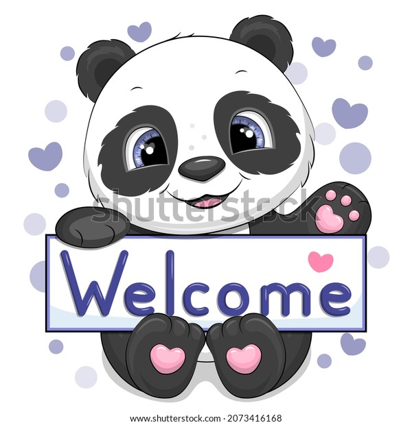 Cute Cartoon Panda Welcome Banner Vector Stock Vector (Royalty Free ...