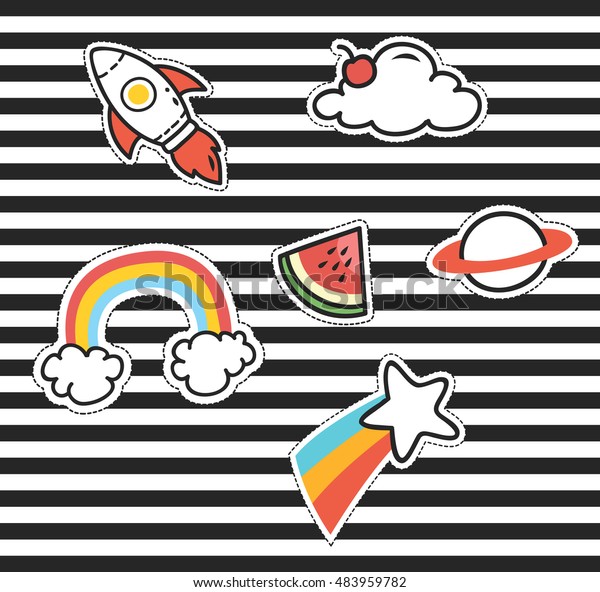 Cute Cartoon Patch Collection Stock Vector (Royalty Free) 483959782 ...