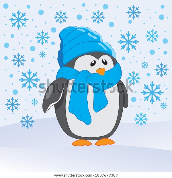 Cute Cartoon Penguin Falling Flakes Snows Stock Vector (Royalty Free ...
