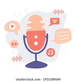 Cute Cartoon Podcast Concept Vector Illustration Stock Vector (Royalty ...