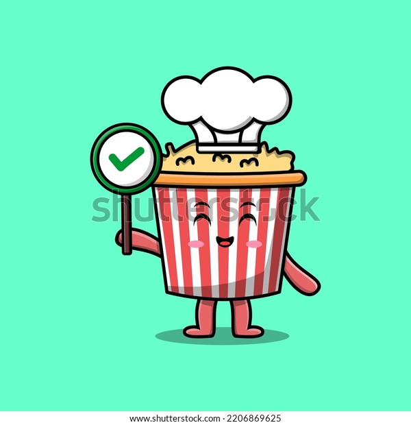 Cute Cartoon Popcorn Chef Character Holding Stock Vector (Royalty Free ...