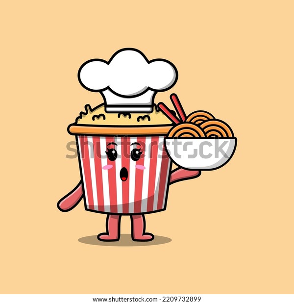 Cute Cartoon Popcorn Chef Character Holding Stock Vector (Royalty Free ...