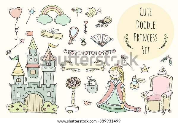 Cute Cartoon Princess Collection Throne Castle Stock Vector (Royalty ...